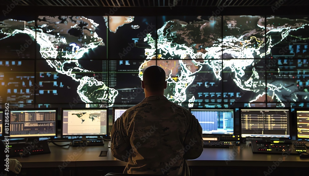 Military professional monitoring data in a secure operations center ...