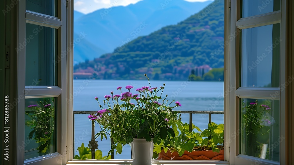 Window view to Lake Como in Italy : Generative AI Stock Photo | Adobe Stock