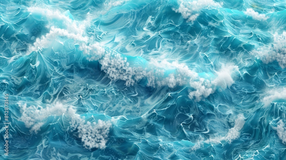 Seamless abstract turquoise blue rolling ocean waves seascape painting ...