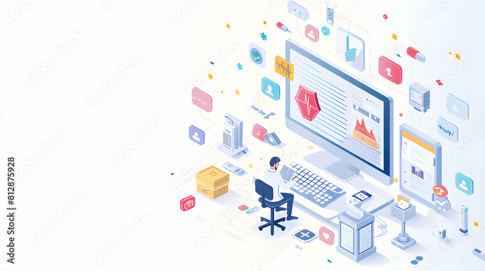Isometric illustration of Remote Patient Monitoring concept in simple ...