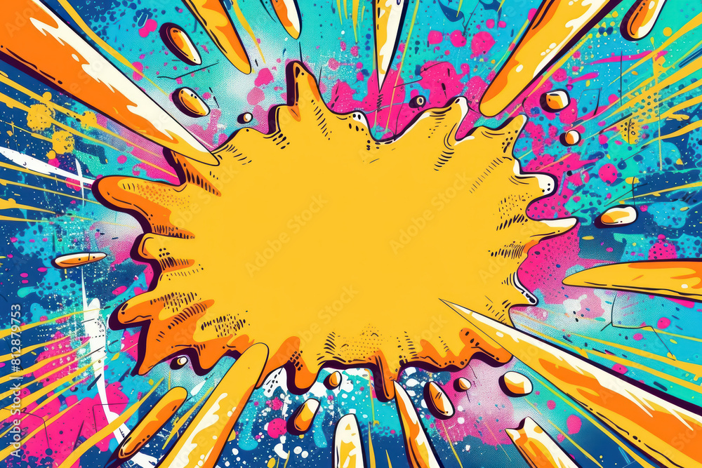 colorful comic style explosion background with space for text in center ...
