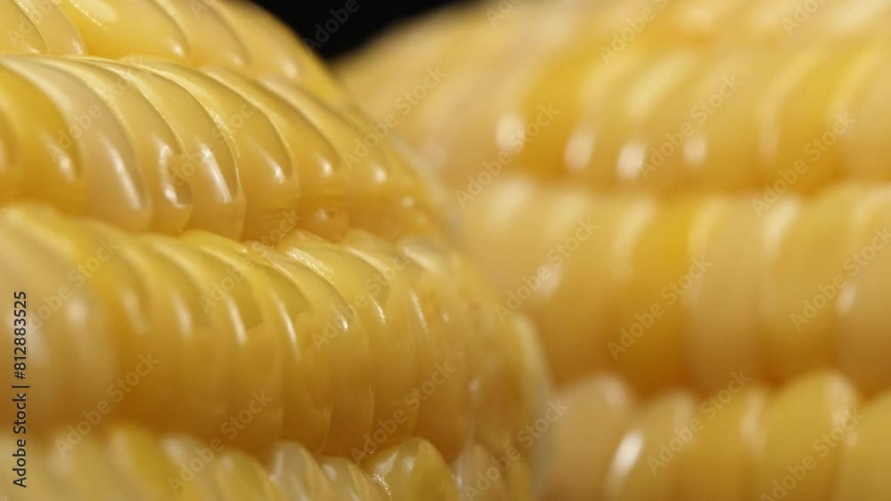 A close up view of fresh corn reveals a golden yellow kernel with ...