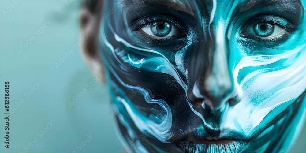 Closeup portrait of a contemporary female face painting with dark and ...