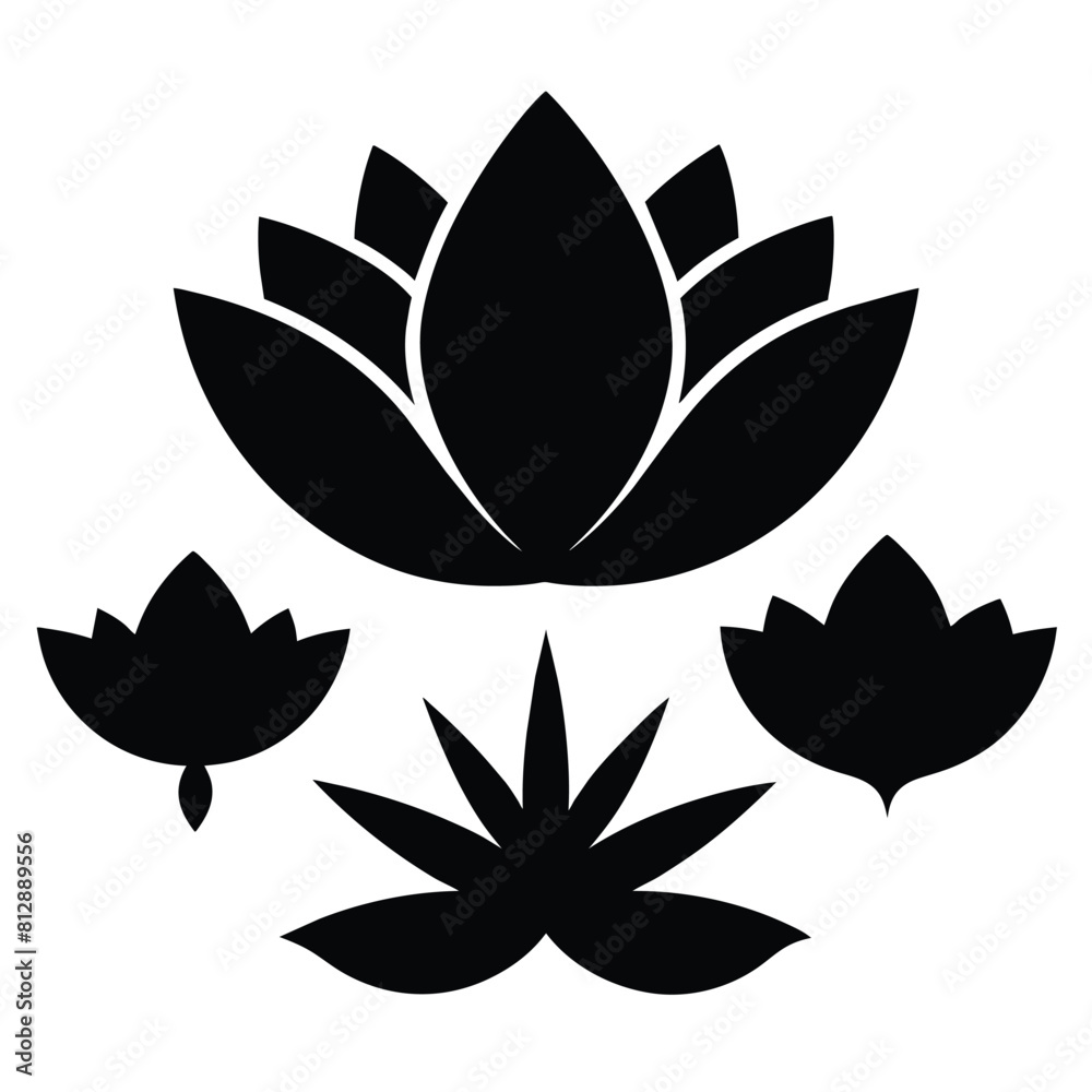 Vector black lotus icons set on white background. Lotus flower Stock ...