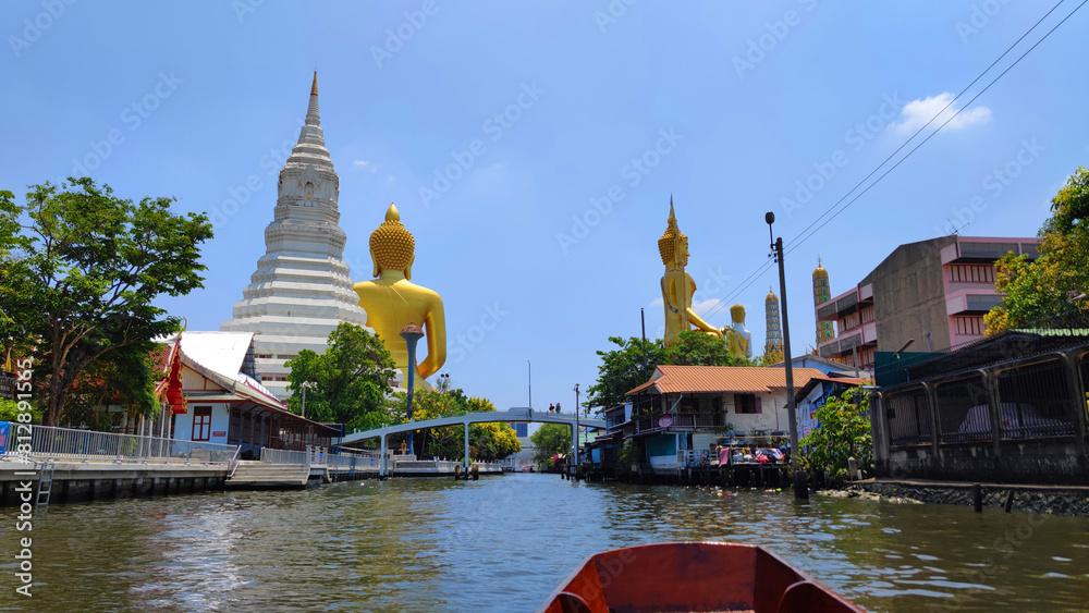 Big Golden Buddha Statue in Wat Pak Nam Phasi Charoen or Pak Nam Temple ...