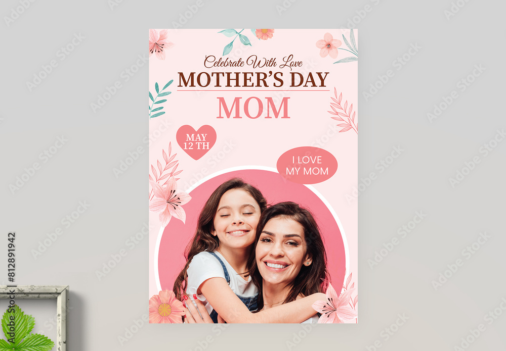 Floral Mother's Day Card Template Layout Stock Template | Adobe Stock