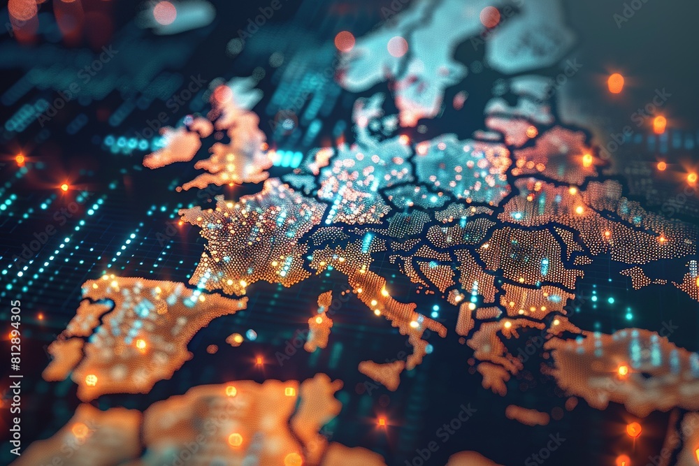 Digital Map of Europe with Global Network Connections,Global Network ...