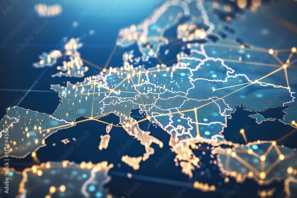 Digital Map of Europe with Global Network Connections,Global Network ...