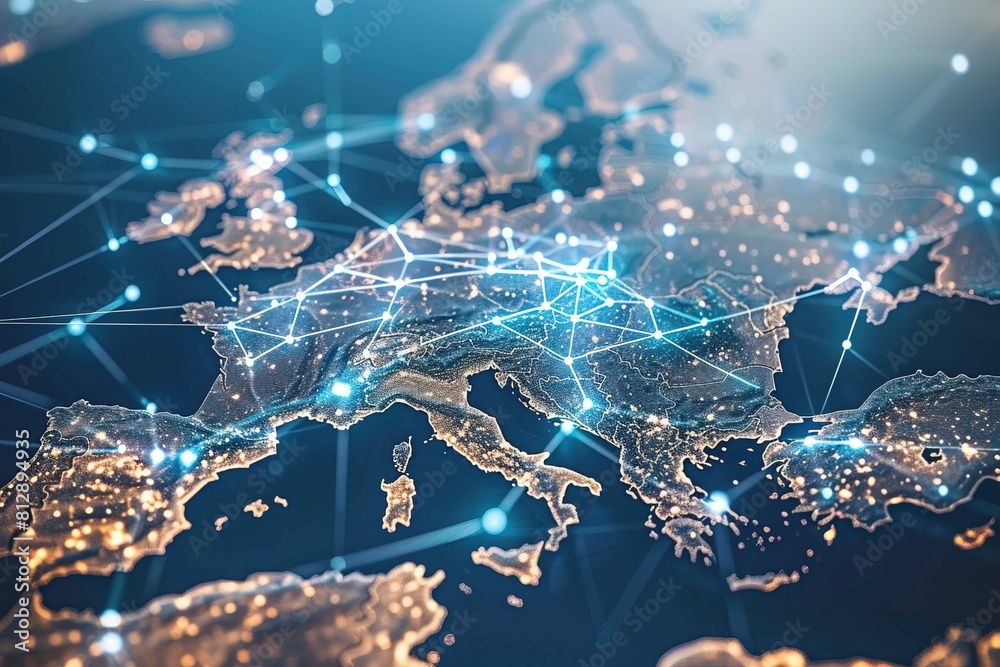 Digital Map of Europe with Global Network Connections,Global Network ...