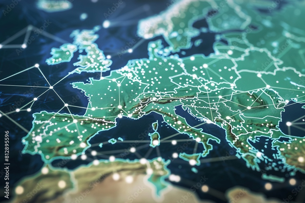 Digital Map of Europe with Global Network Connections,Global Network ...