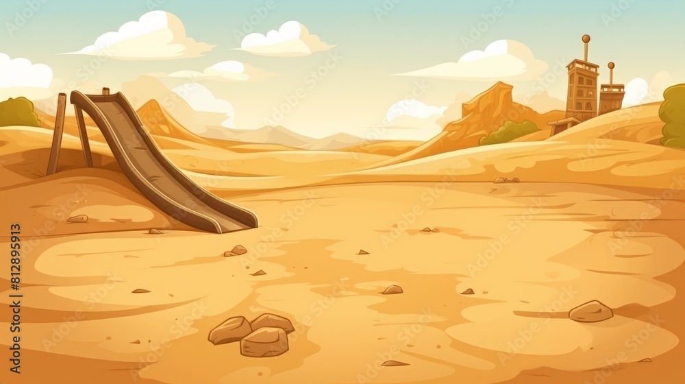 Desert playground scene with solitary slide and watchtower under ...