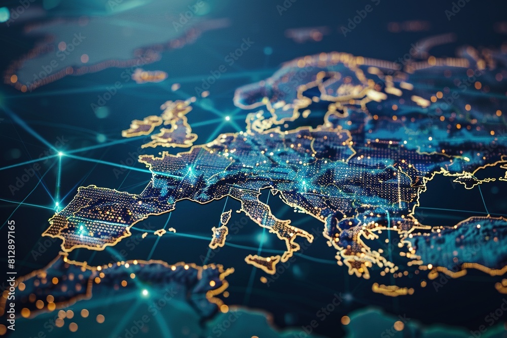Digital Map of Europe with Global Network Connections,Global Network ...