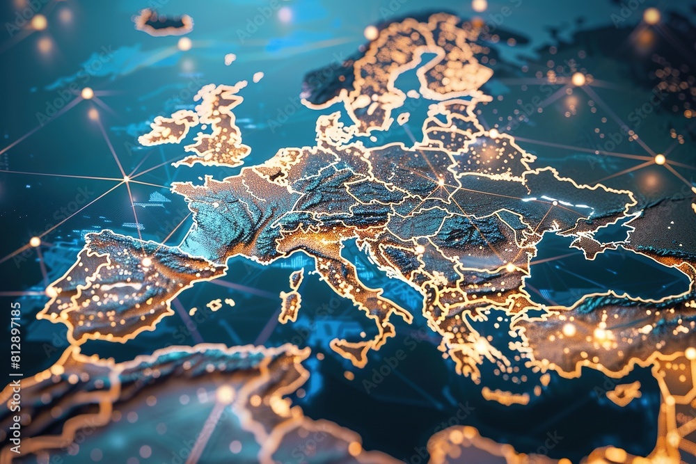 Digital Map of Europe with Global Network Connections,Global Network ...