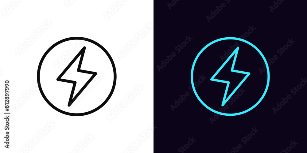 Outline lightning icon, with editable stroke. Electric lightning sign ...