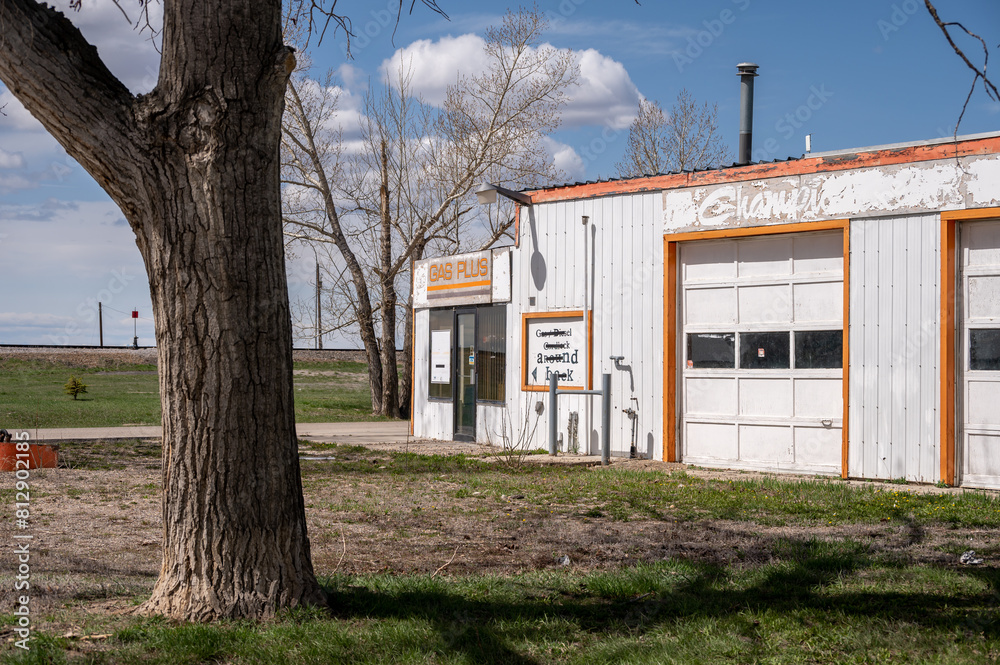 Champion, Alberta - April, 28. 2024: Abandoned gas station in the ...