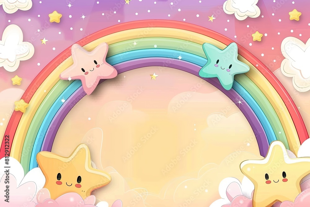 Cute Cartoon Frame Design with Blue Background and Star Border ...