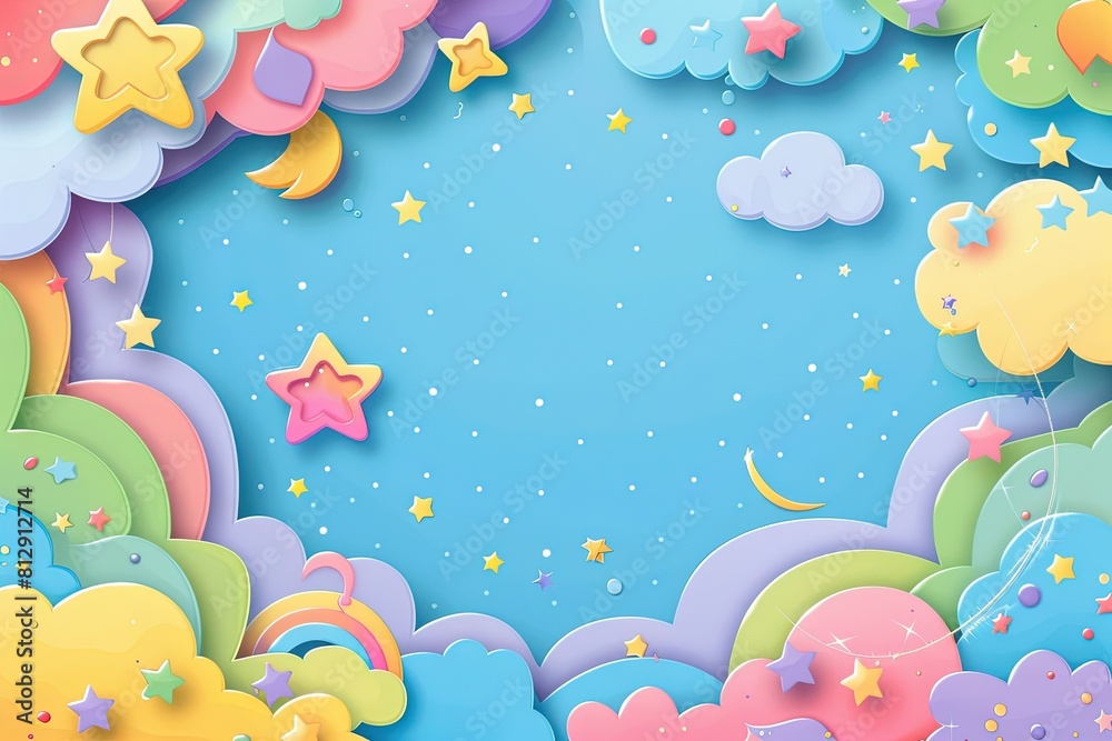 Cute Cartoon Frame Design with Blue Background and Star Border ...