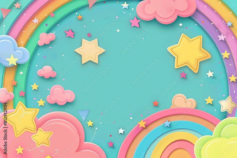 Cute Cartoon Frame Design with Blue Background and Star Border ...