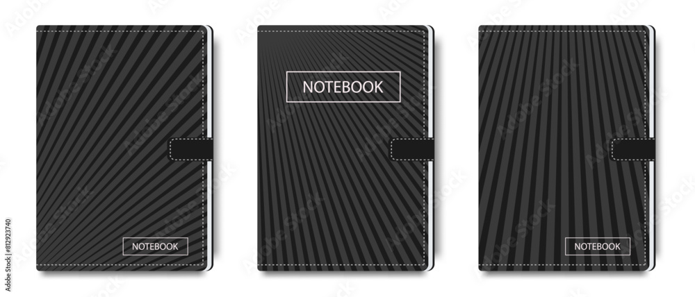 Set of vector notepads with geometric design in black and gray colors ...