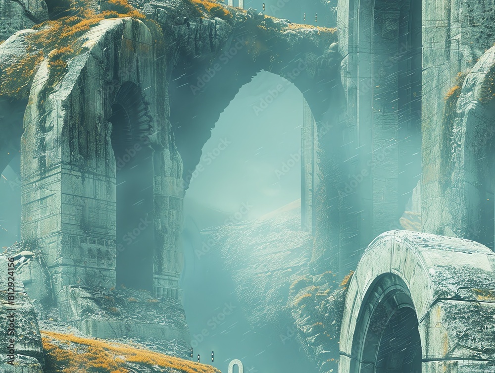Explore a mysterious ancient ruin through the eyes of futuristic beings Capture the scene with ...