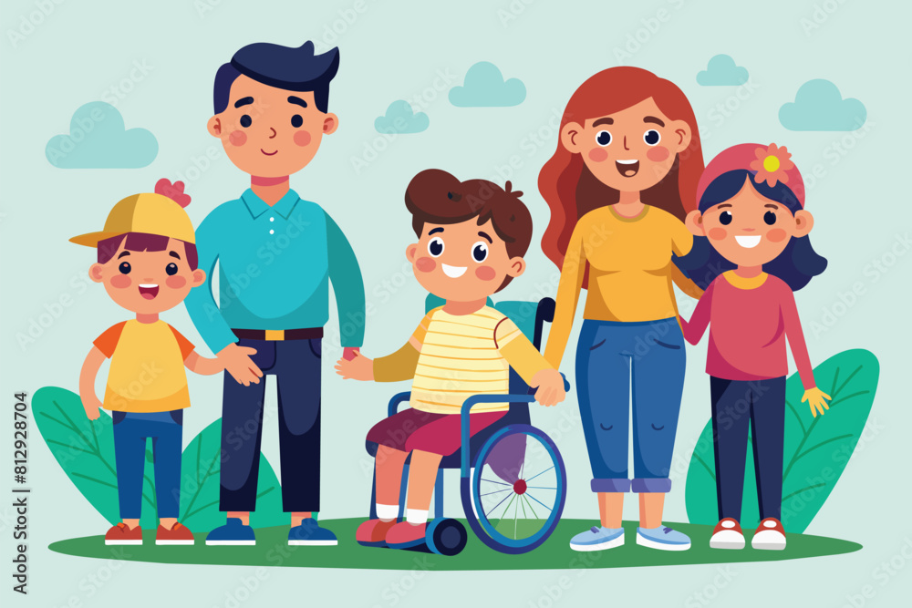 Diverse group of individuals, including a family with a disabled child ...