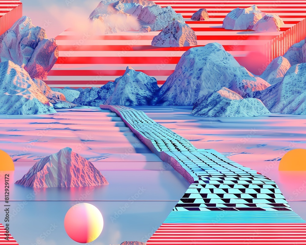 Craft a striking composition of geometric patterns merging with ...