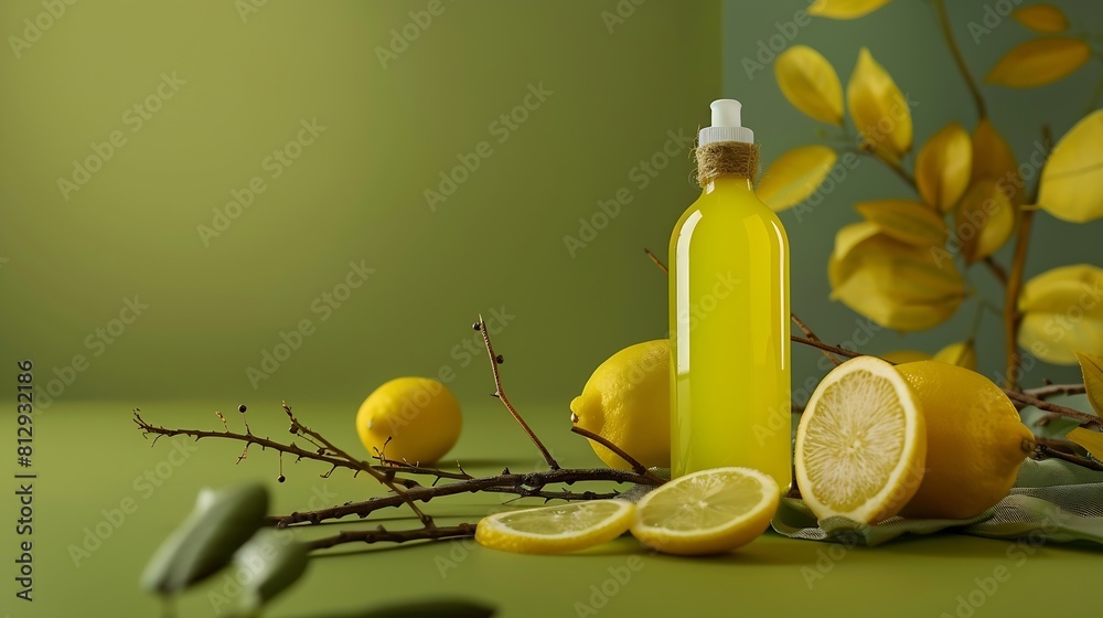 Mockup scene for advertising cosmetic of lemon extract with yellow ...