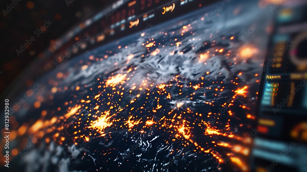 Close-up view of a modern weather station monitor showing dynamic storm ...