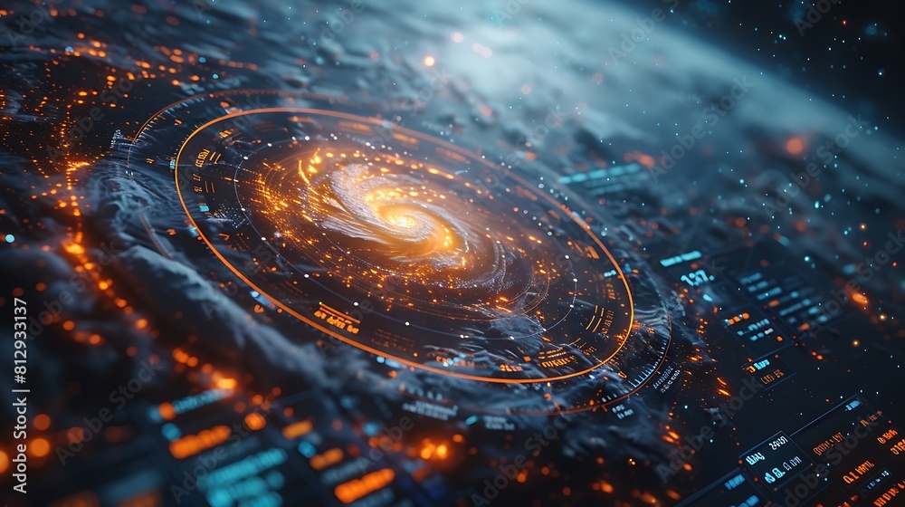 Close-up view of a modern weather station monitor showing dynamic storm ...