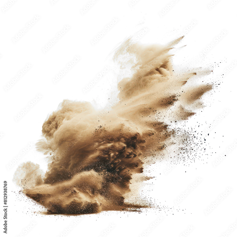 Abstract flying dust and debris, dirt cloud explode smoke cloud, a soft ...
