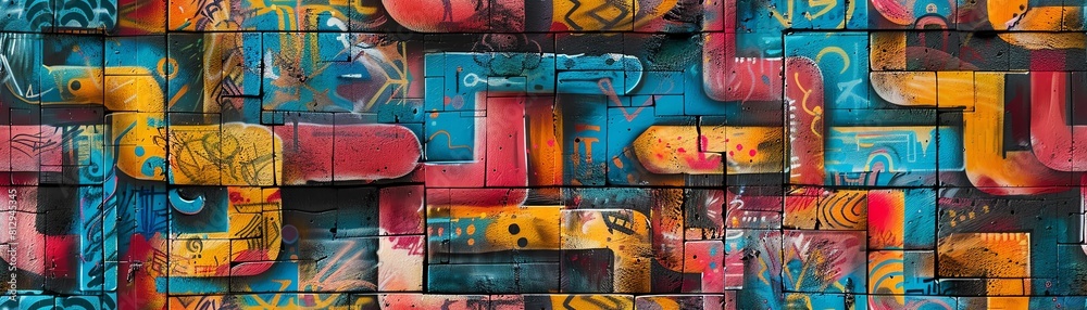 Illustrate a wall graffiti of a labyrinth with distorted perspectives ...