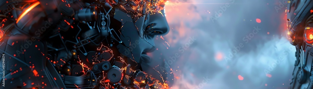 Design a surrealistic digital painting featuring a cybernetic creature ...