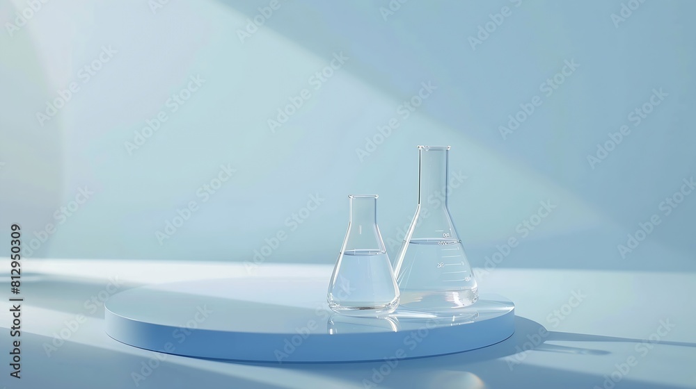 Minimal concept with lab equipment erlenmeyer flasks boiling flasks and ...