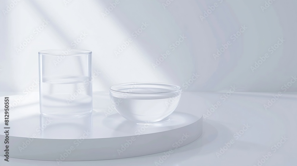 Science and medical background with transparent round podium lab ...