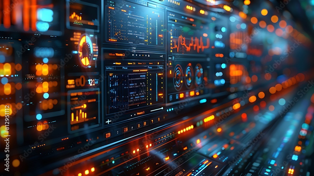 Hyperrealistic screen showing real-time energy sector data, including ...