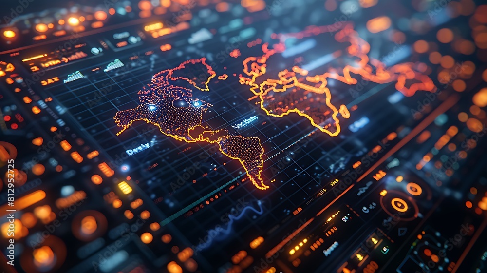 Hyperrealistic view of a logistics management monitor displaying ...