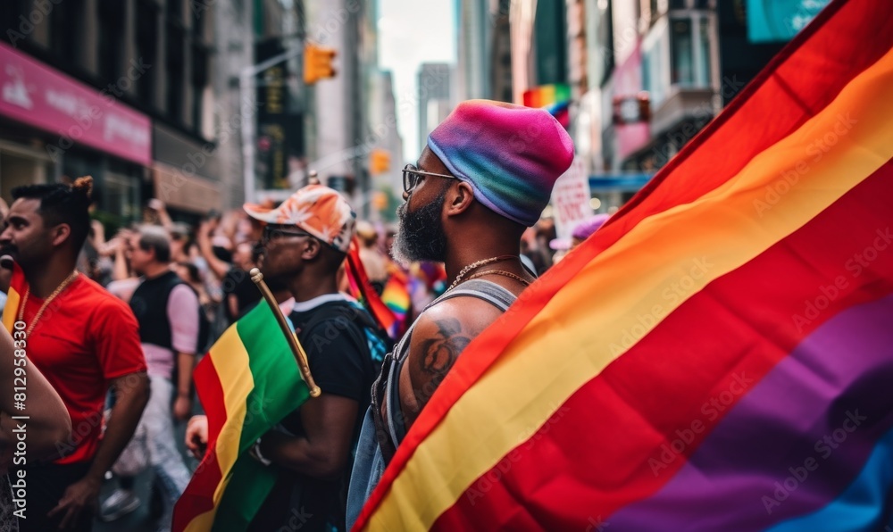 An exuberant crowd of diverse individuals at a Pride event, celebrating ...