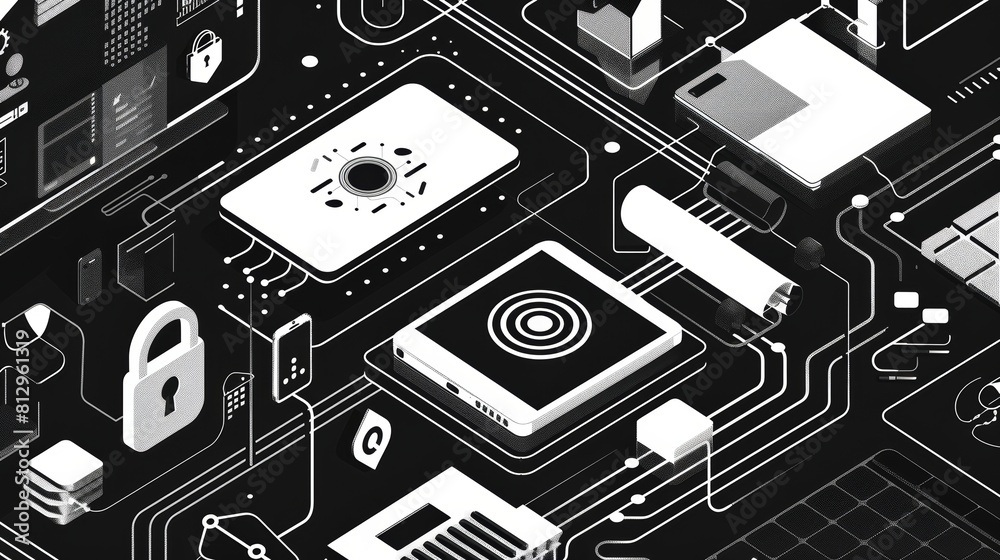 AI-driven security flat design top view cybersecurity theme cartoon ...