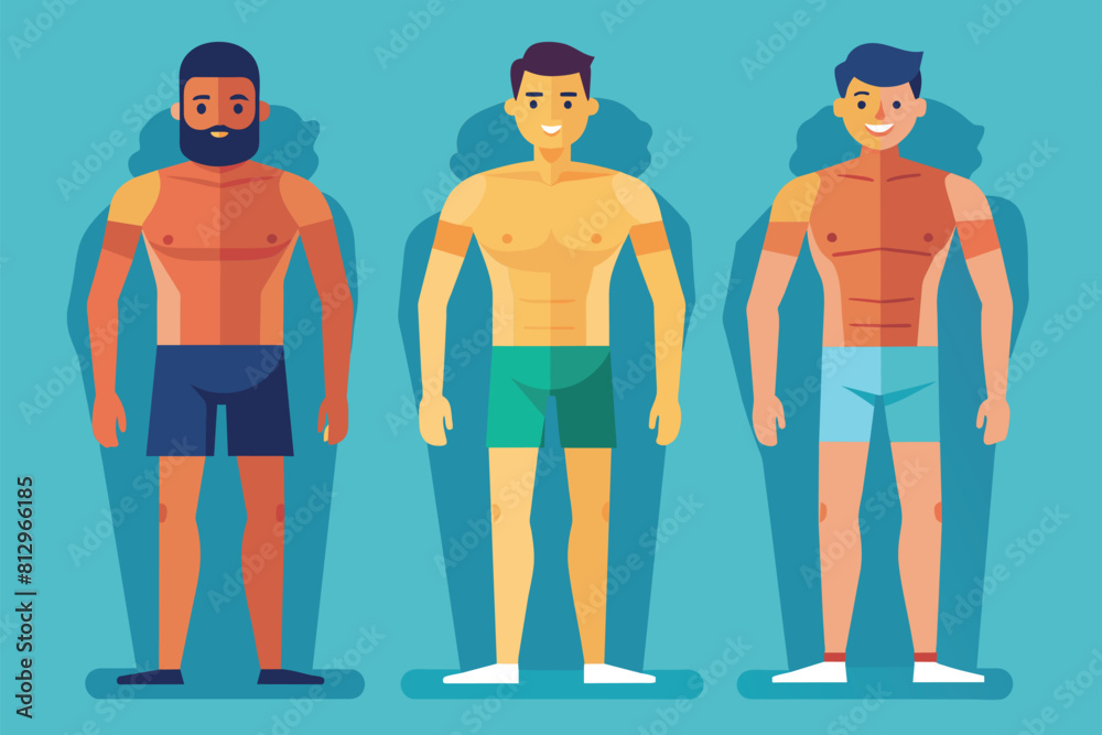 Three men of varying body types standing side by side, Types of male ...