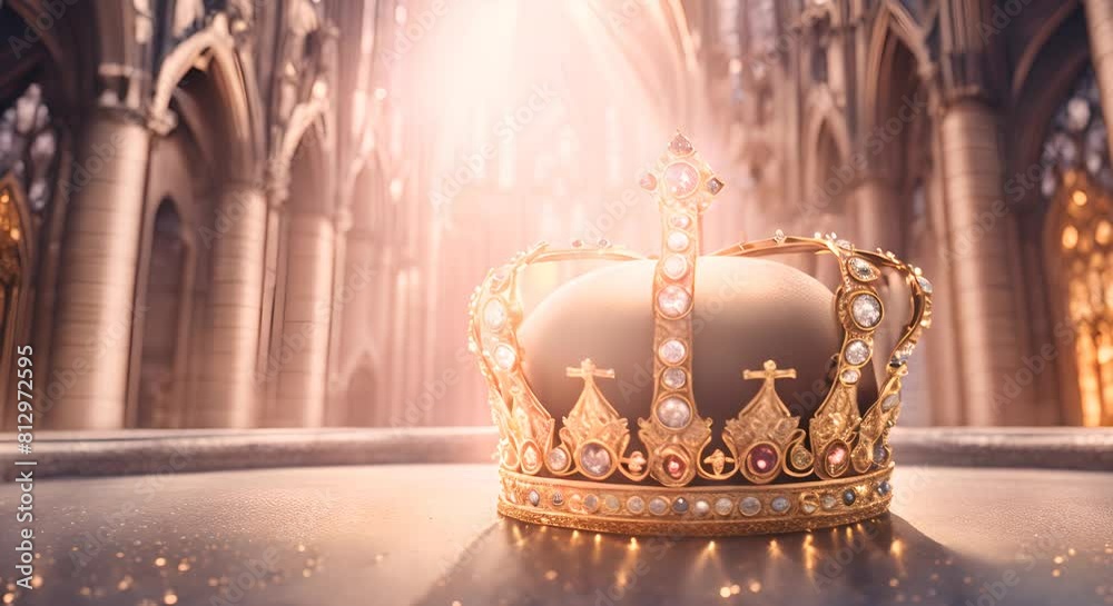 A gold royal king queen coronation crown with jewels and diamonds ...