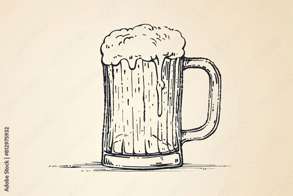 Simple line art of a beer mug, black lines on a pale background ...