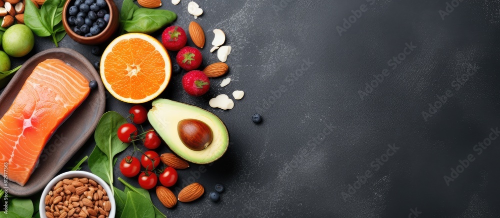 Top view of healthy food sources of folic acid rich in vitamin B9 with ...