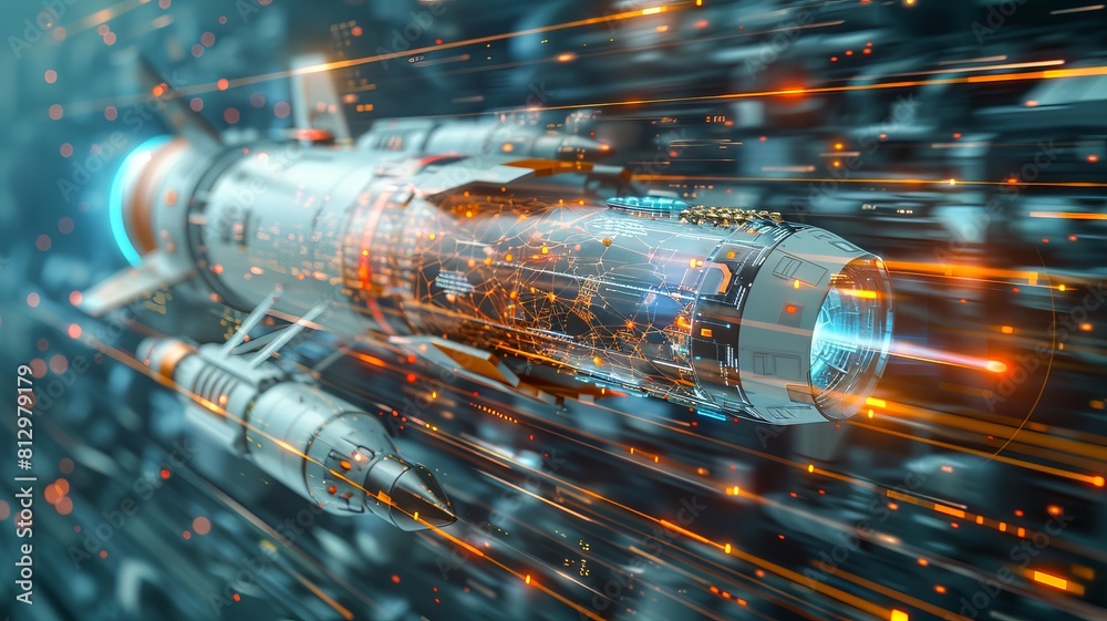 Conceptual double exposure of a launching rocket integrated with an AI ...