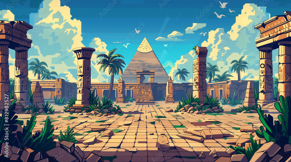 pixel art of ancient egypt dungeon background battle scene in RPG old ...