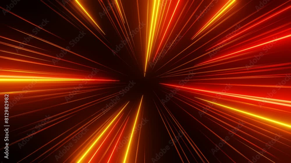 Abstract background with neon orange red yellow flash fire glowing rays ...