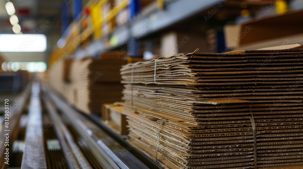 Elements of corton boxes are collected in stack. Conveyor line for the ...