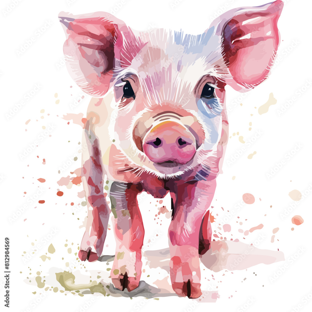 Watercolor of a pig, isolated on a white background, design art ...