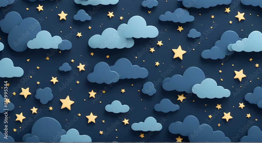 Starry Night: Seamless Texture Wallpaper of Night Blue Sky with Yellow ...