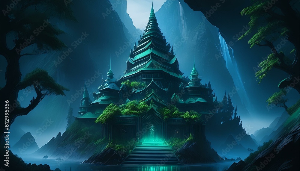 Mythology temple power green and blue mistry tempel.temple, siam, asie ...