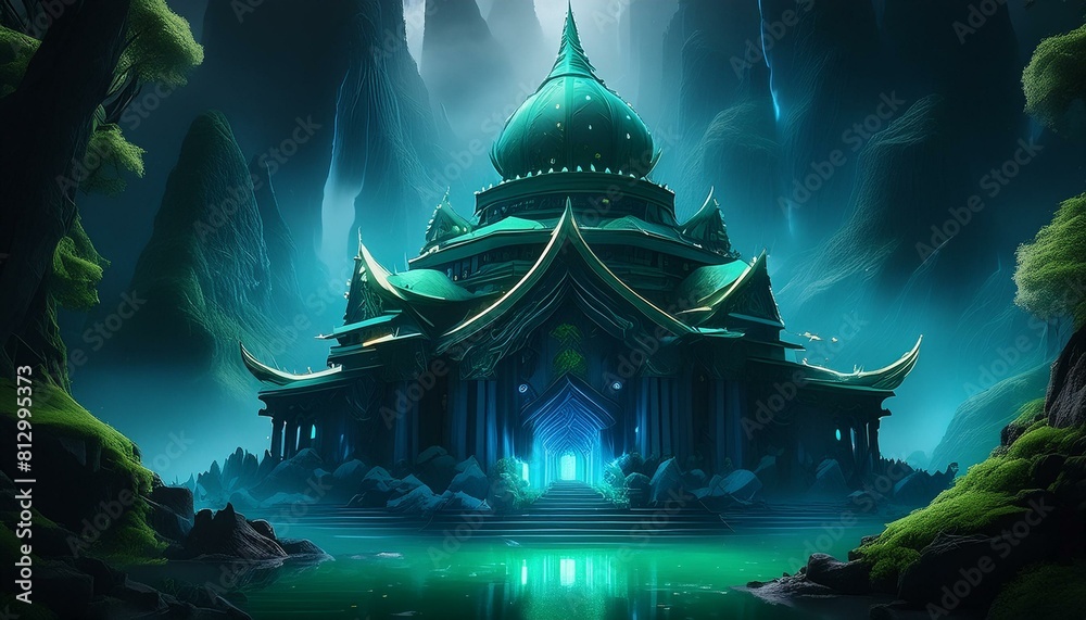 Mythology temple power green and blue mistry tempel.temple, siam, asie ...